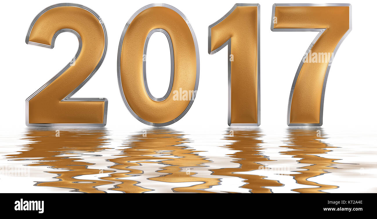 Numeral 2017, reflection in water, isolated on white background, 3d ...