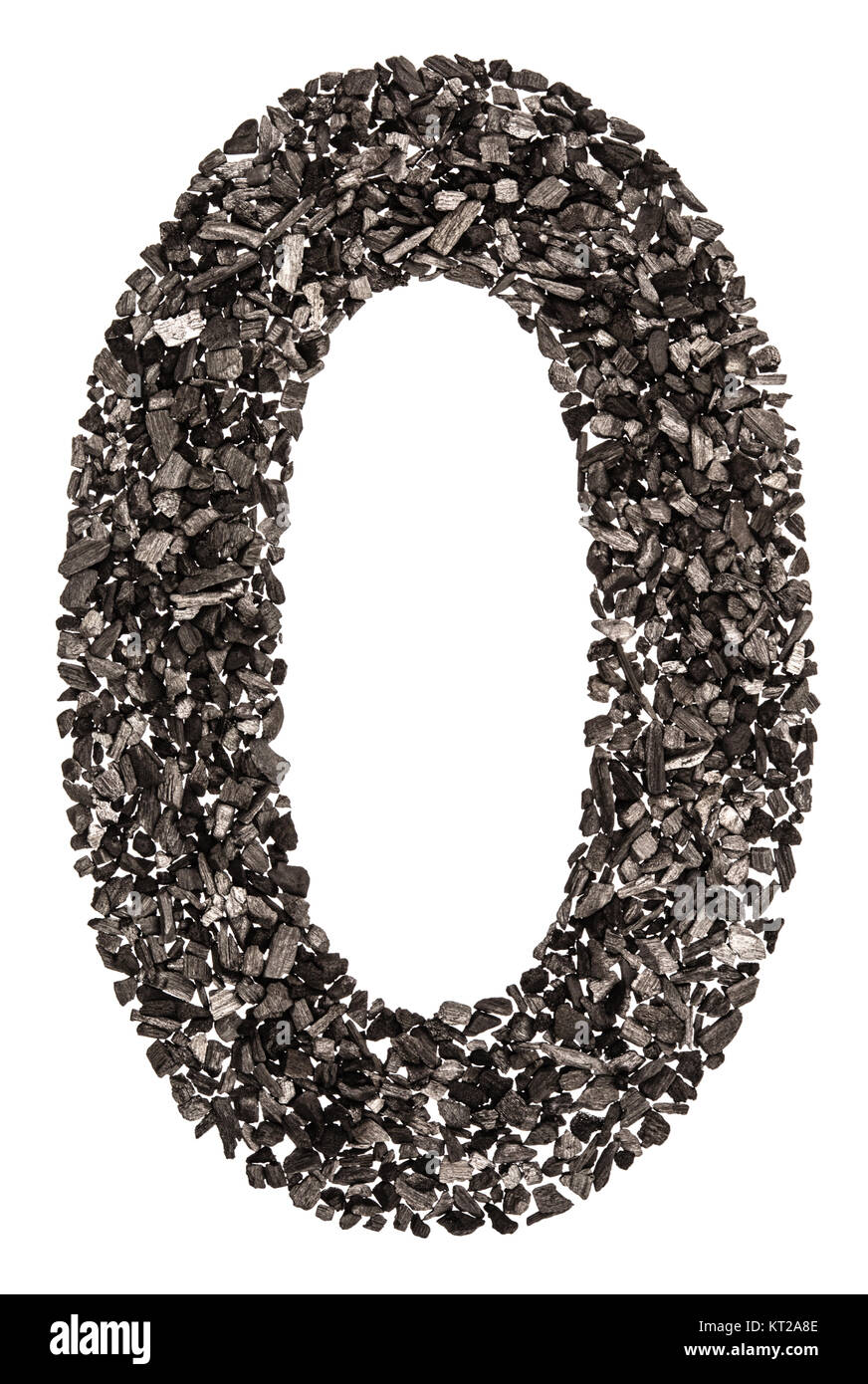 Arabic numeral 0, zero, from black a natural charcoal, isolated on ...
