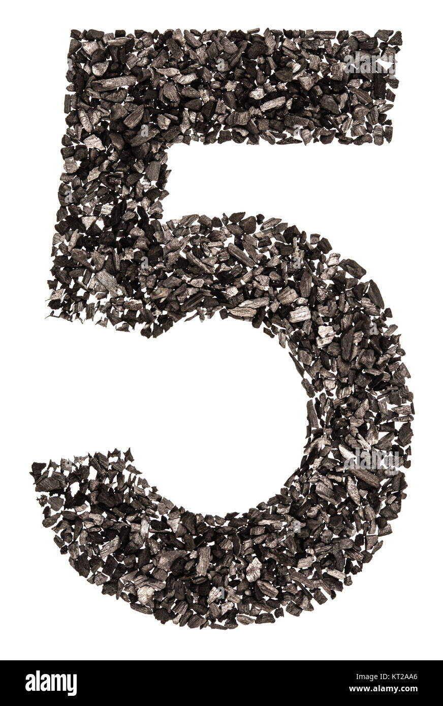 Arabic numeral 5, five, from black a natural charcoal, isolated on ...