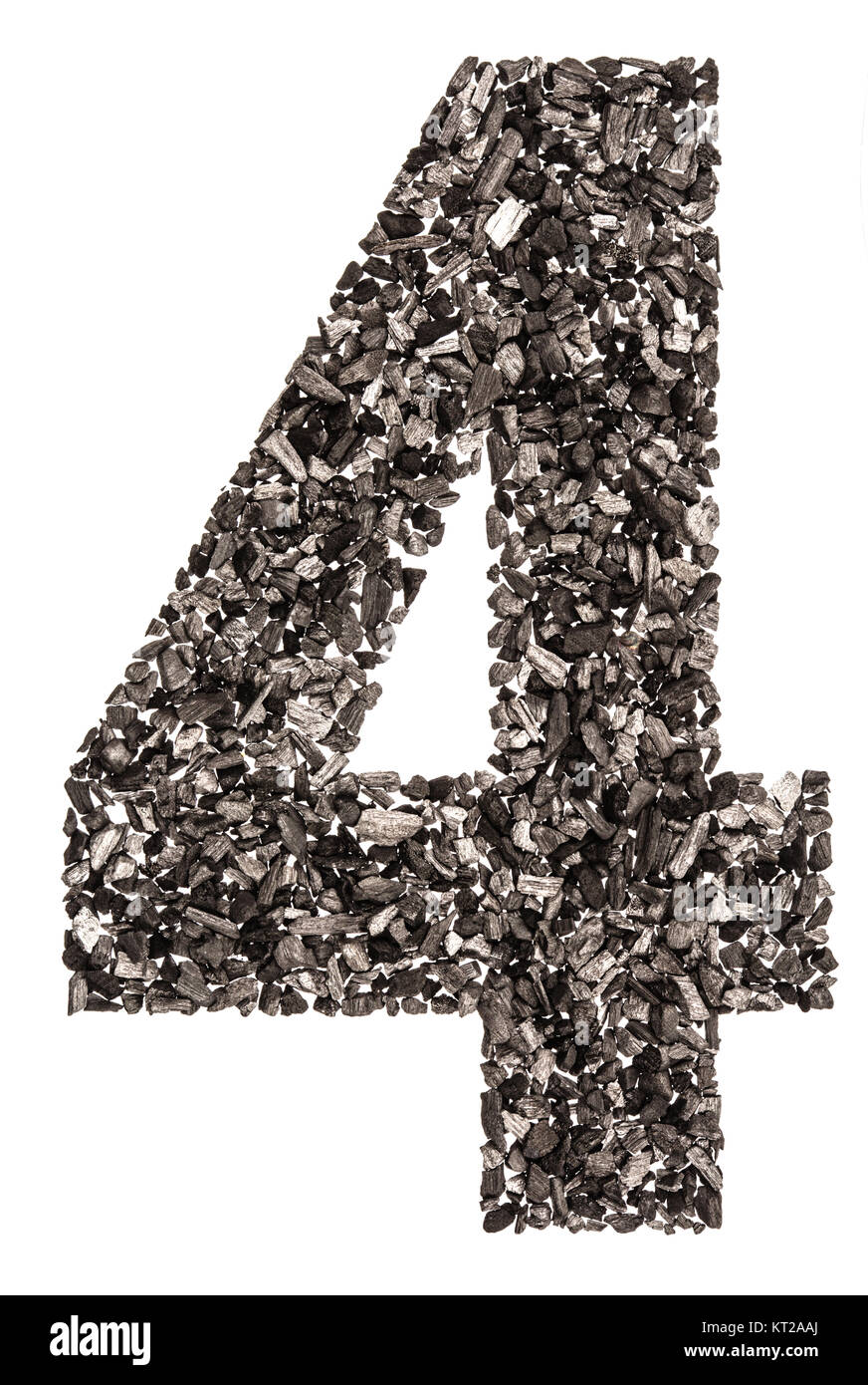 Arabic numeral 4, four, from black a natural charcoal, isolated on ...