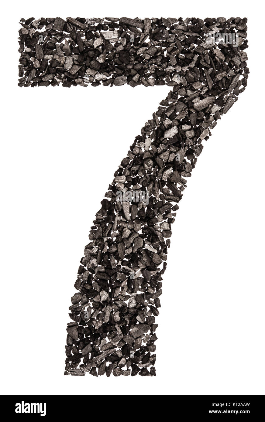 Arabic numeral 7, seven, from black a natural charcoal, isolated on ...