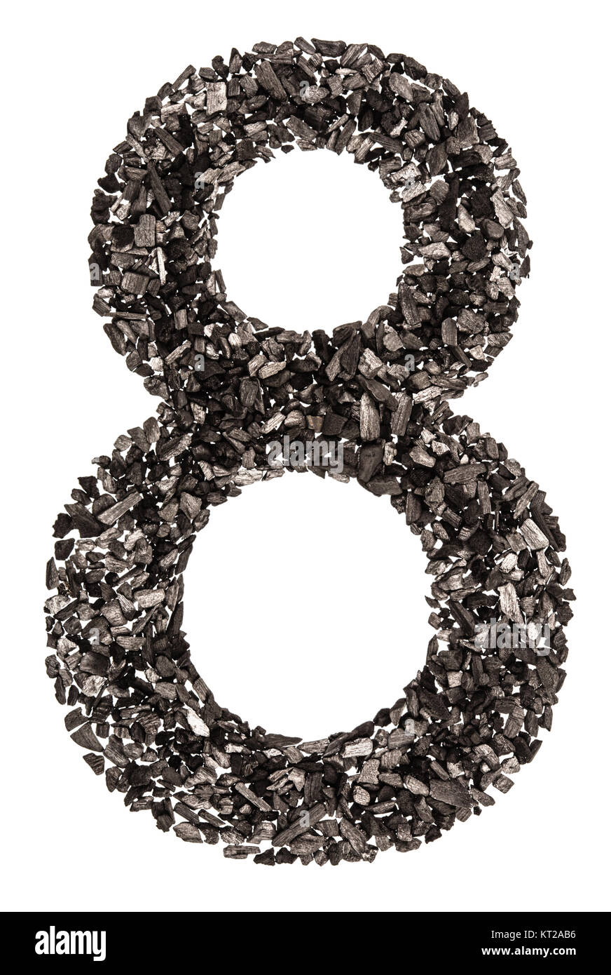 Arabic numeral 8, eight, from black a natural charcoal, isolated on ...
