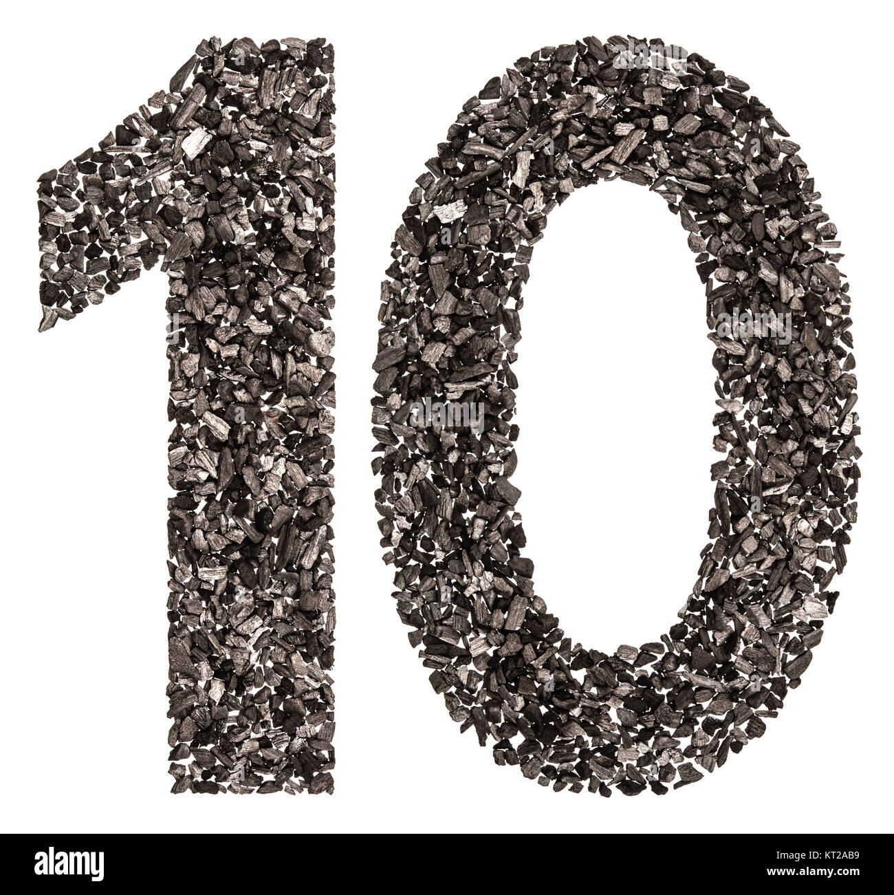 Arabic numeral 10, ten, from black a natural charcoal, isolated on ...