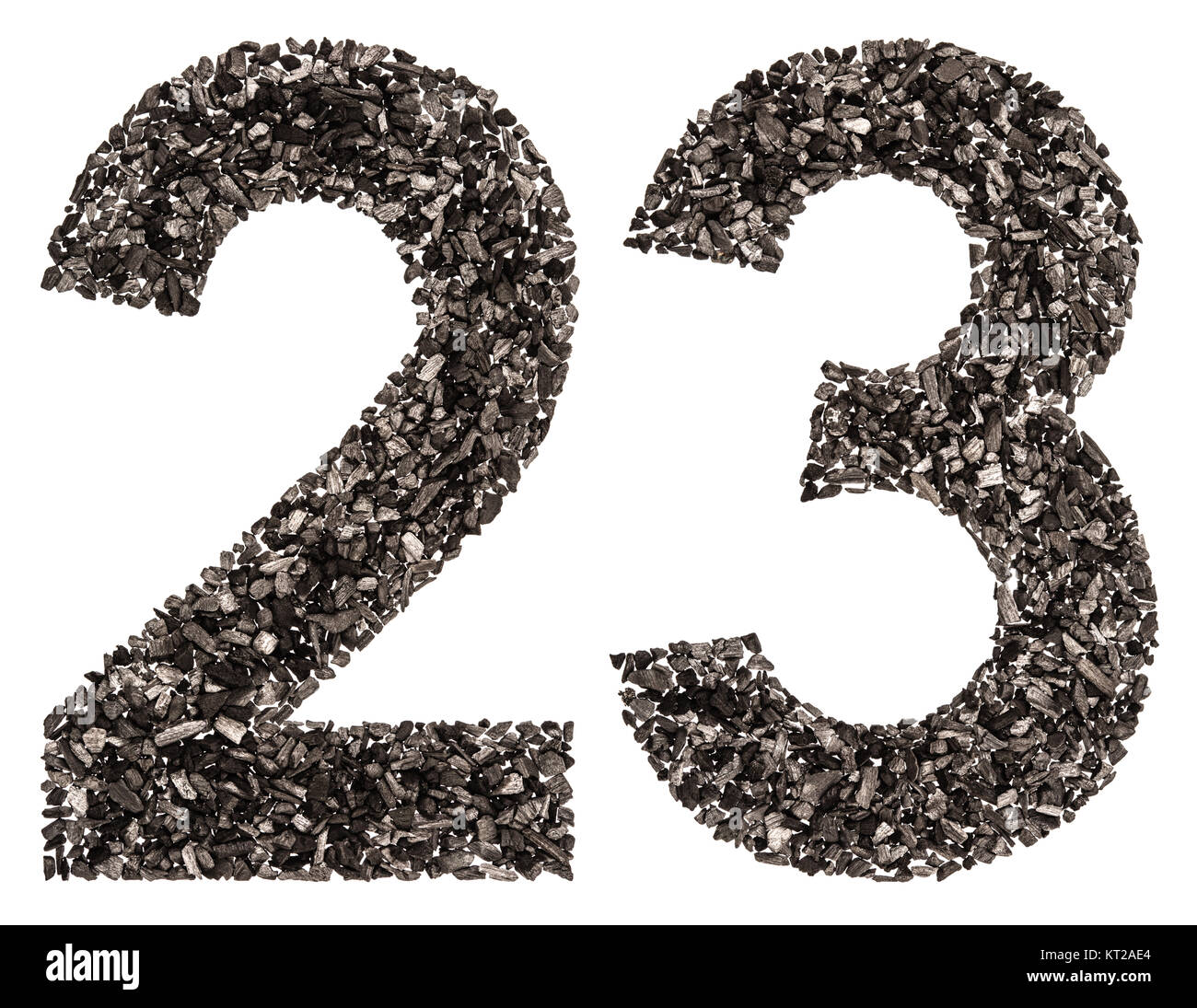Arabic numeral 23, twenty three, from black a natural charcoal ...