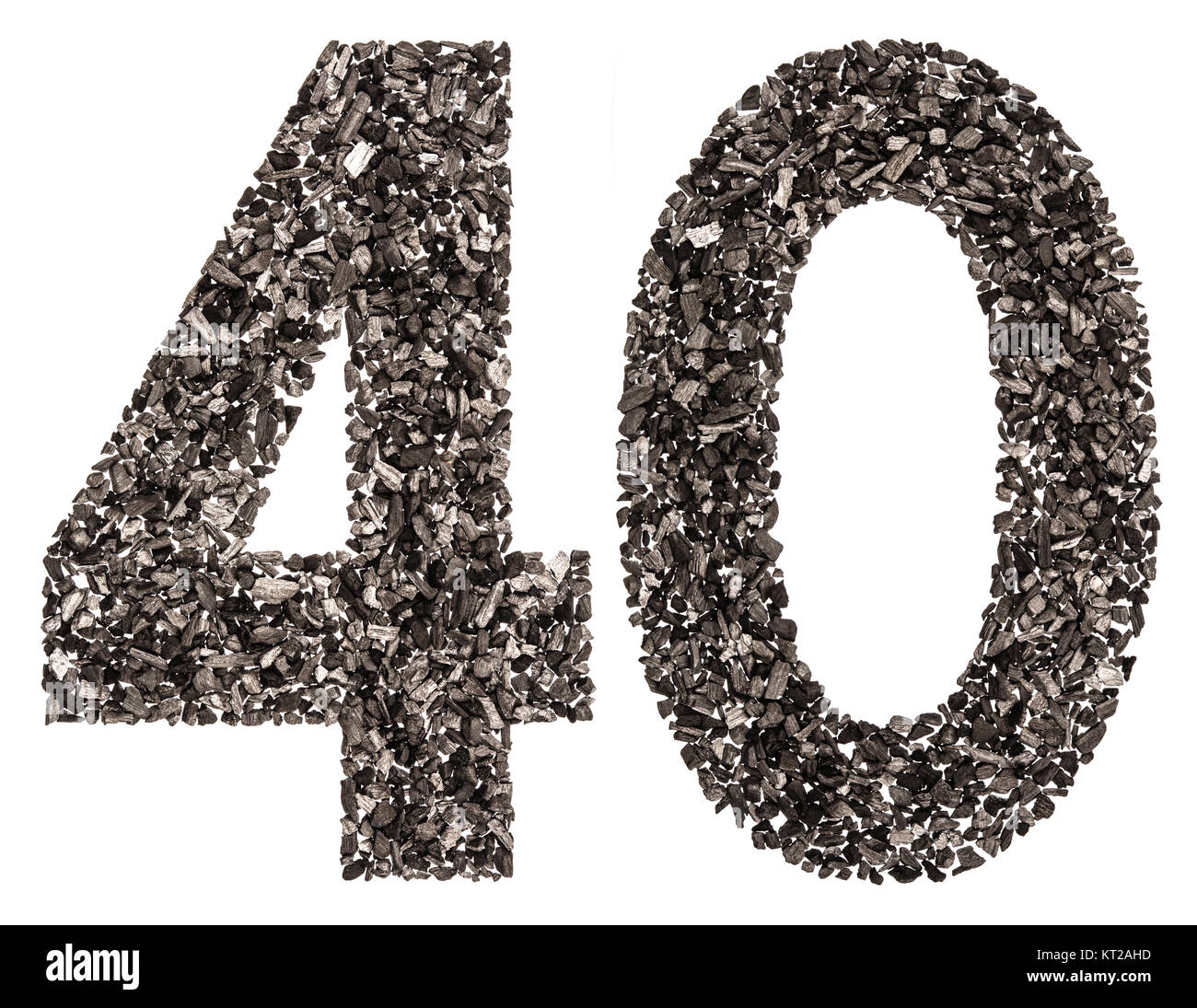 Arabic numeral 40, forty, from black a natural charcoal, isolated on ...