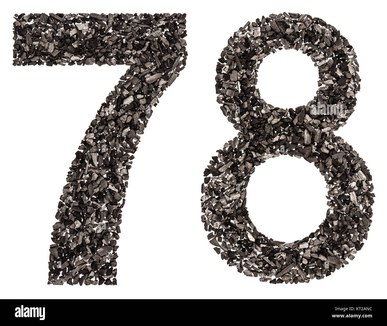 Arabic numeral 78, seventy eight, from black a natural charcoal ...