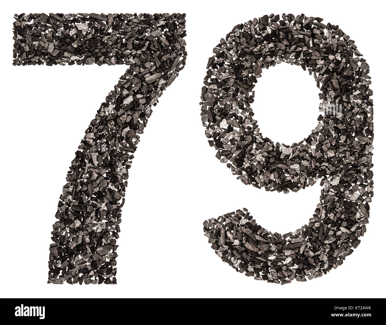 Arabic numeral 79, seventy nine, from black a natural charcoal ...
