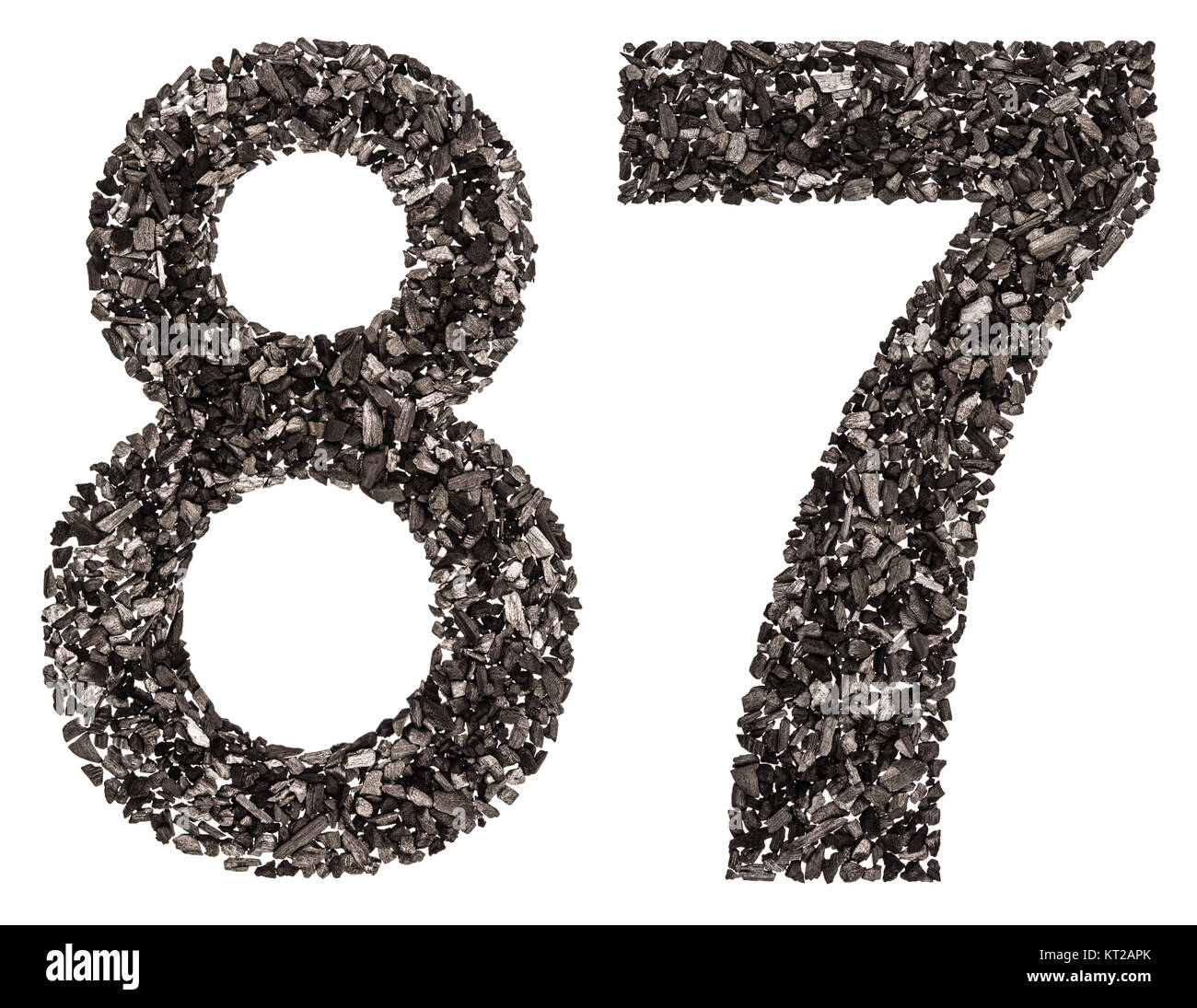 Arabic numeral 87, eighty seven, from black a natural charcoal ...