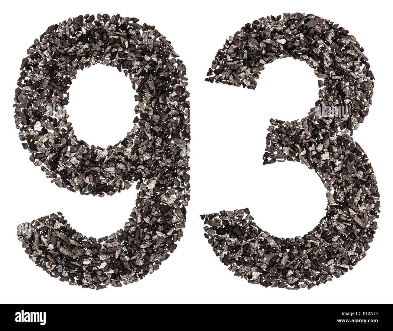 Arabic numeral 93, ninety three, from black a natural charcoal ...