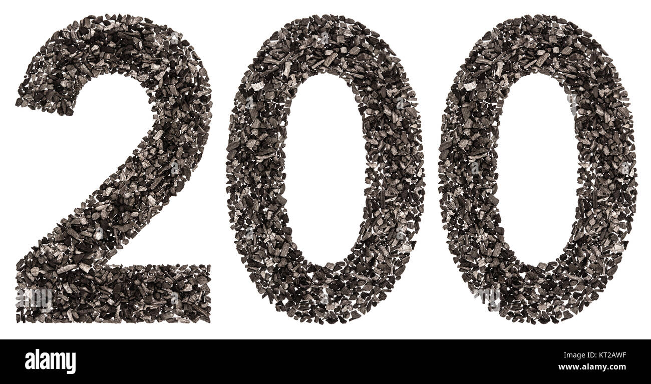 Arabic numeral 200, two hundred, from black a natural charcoal ... Arabic numeral 200, two hundred, from black a natural charcoal ...