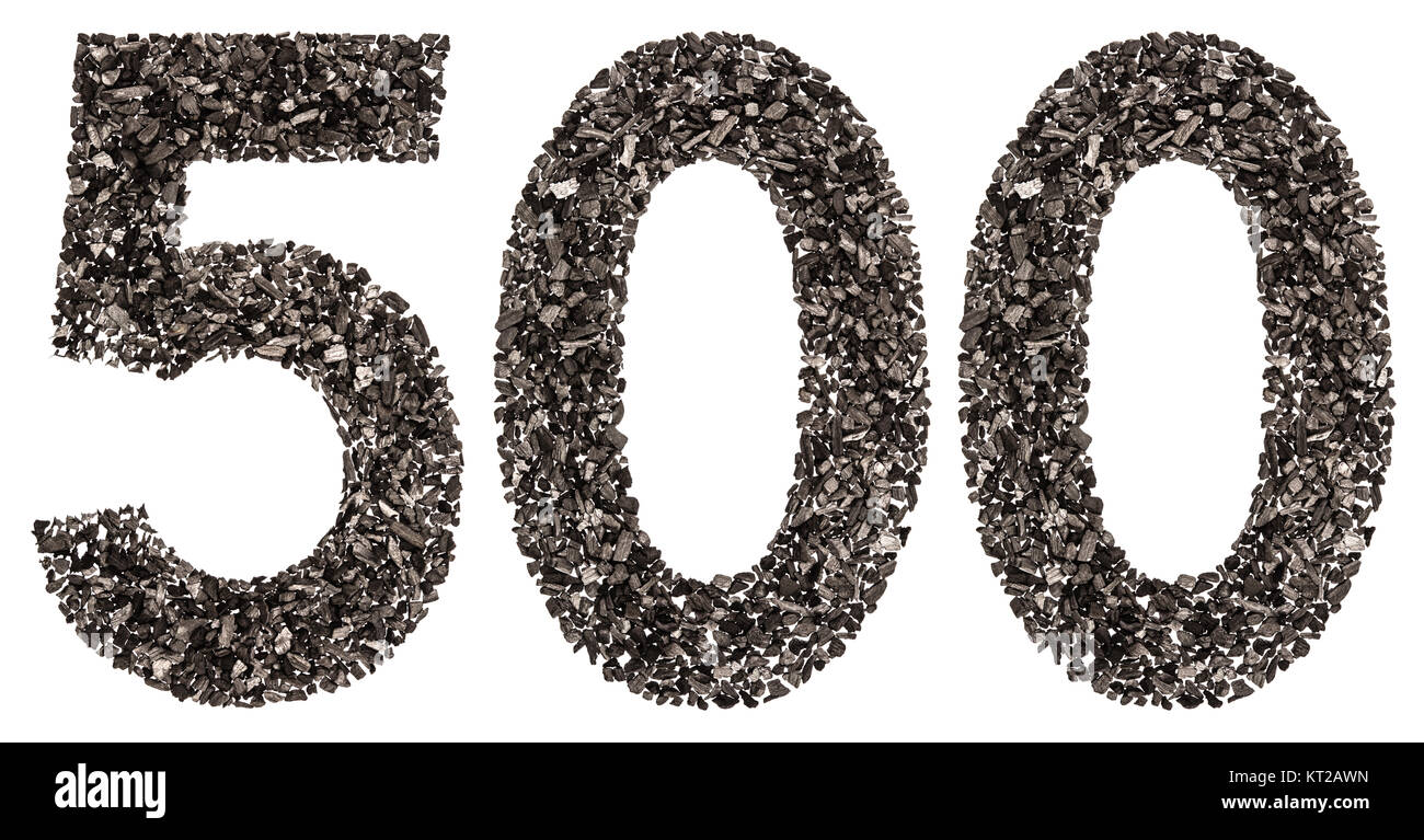 Arabic numeral 500, five hundred, from black a natural charcoal ...