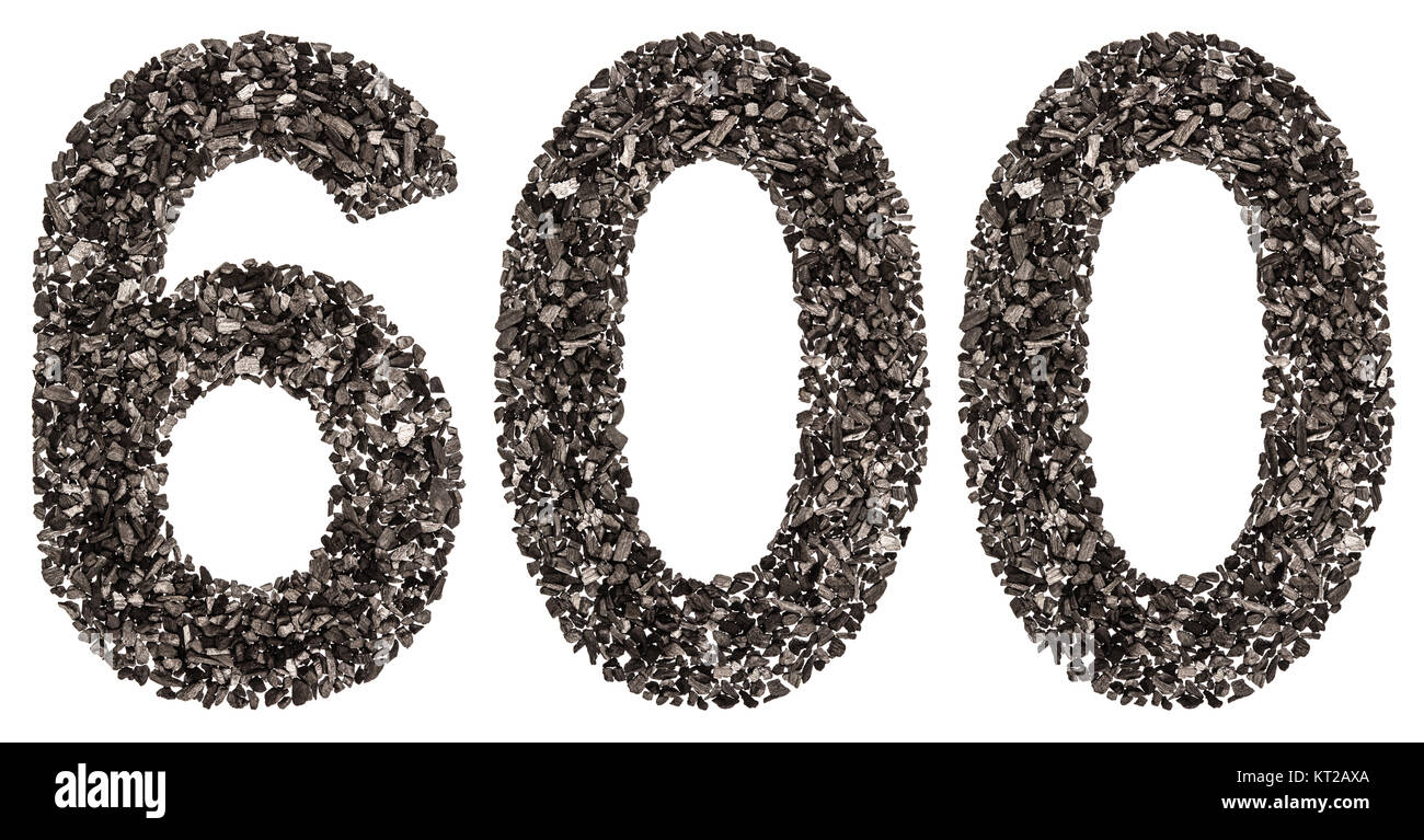 Arabic numeral 600, six hundred, from black a natural charcoal ...