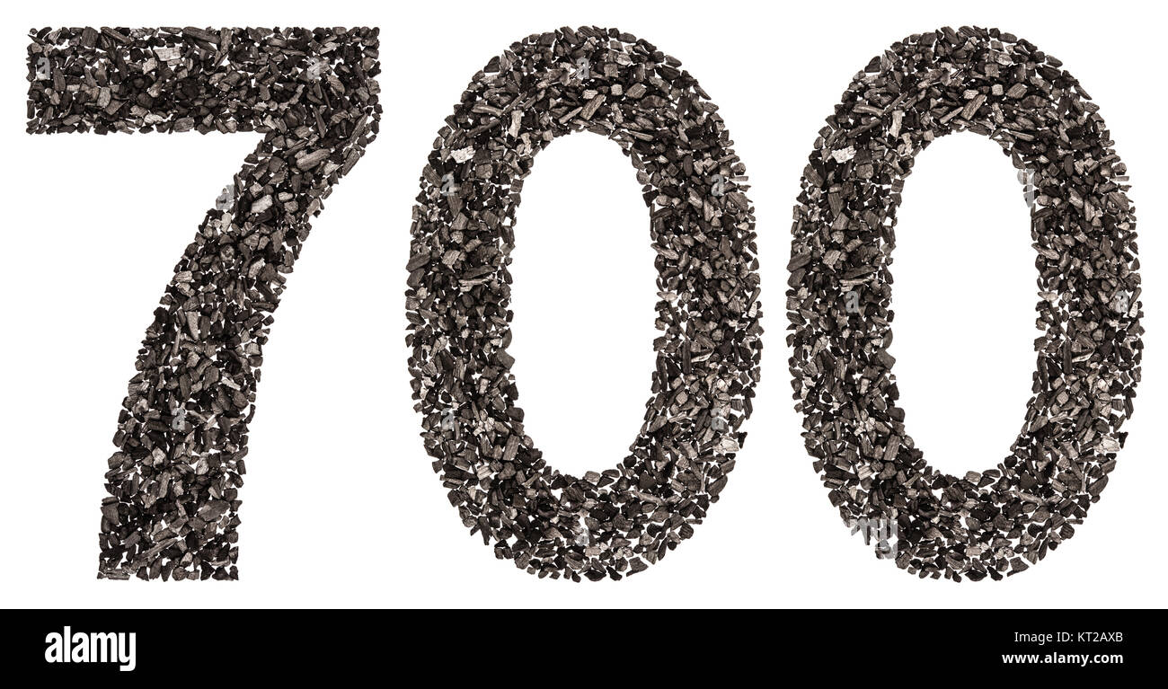 Arabic numeral 700, seven hundred, from black a natural charcoal ...