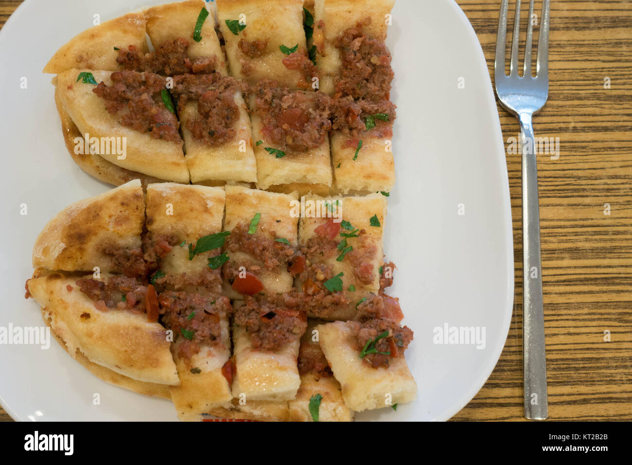 Traditional Turkish Pizza on Served Plate in a Restaurant Stock Photo ...