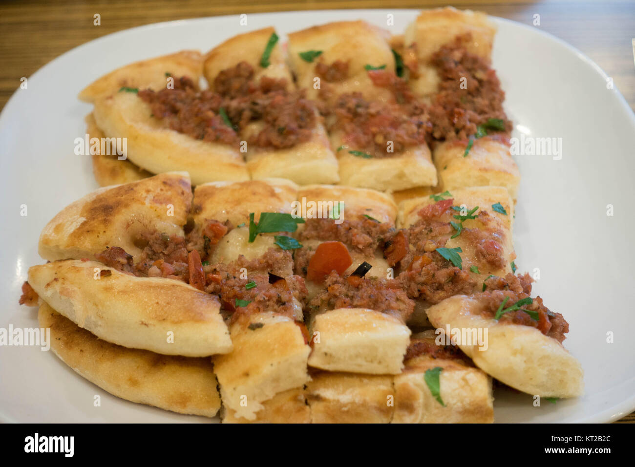 Traditional Turkish Pizza on Served Plate in a Restaurant Stock Photo ...