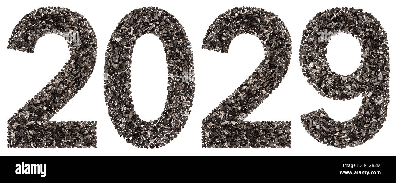Numeral 2029 from black a natural charcoal, isolated on white ...