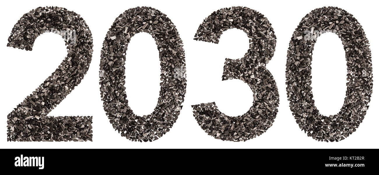 Numeral 2030 from black a natural charcoal, isolated on white ...