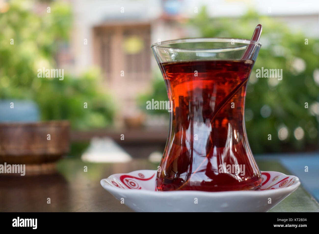 Turkish Black Tea With Traditional Glass on Table in a Cafe Stock Photo ...