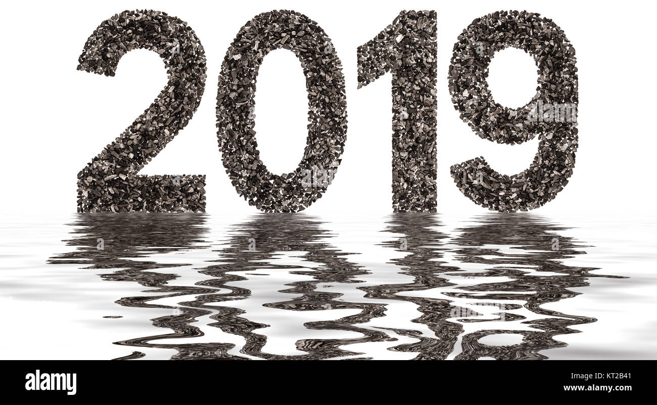 Numeral 2019 from black a natural charcoal, isolated on white ...