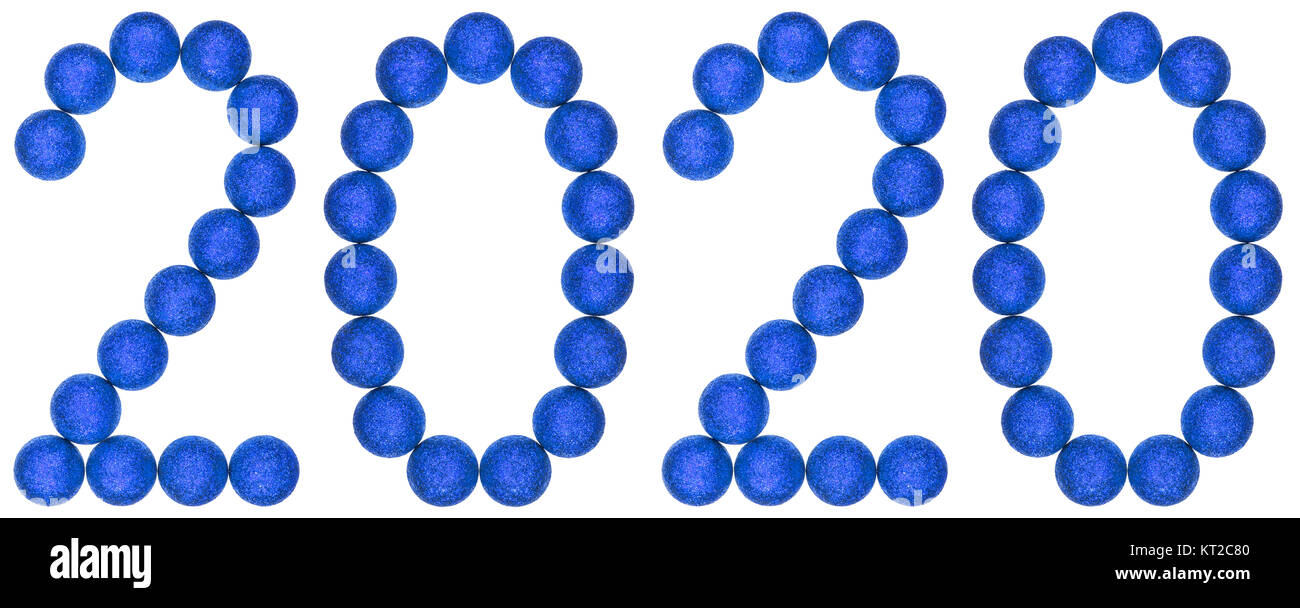 Numeral 2020 from blue decorative balls, isolated on white background ...