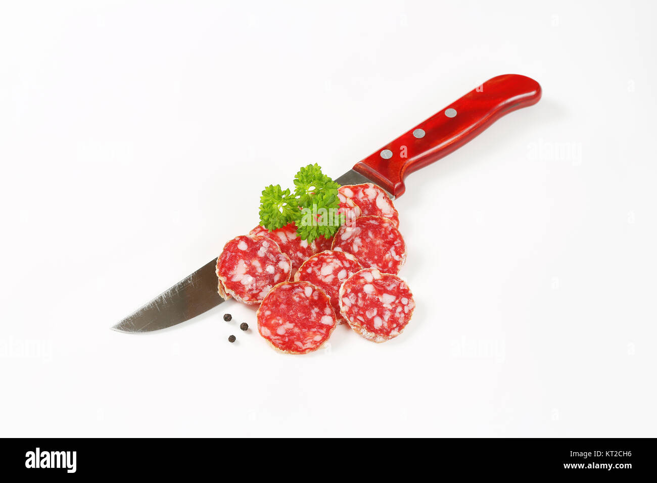 French dry cured sausage slices Stock Photo - Alamy