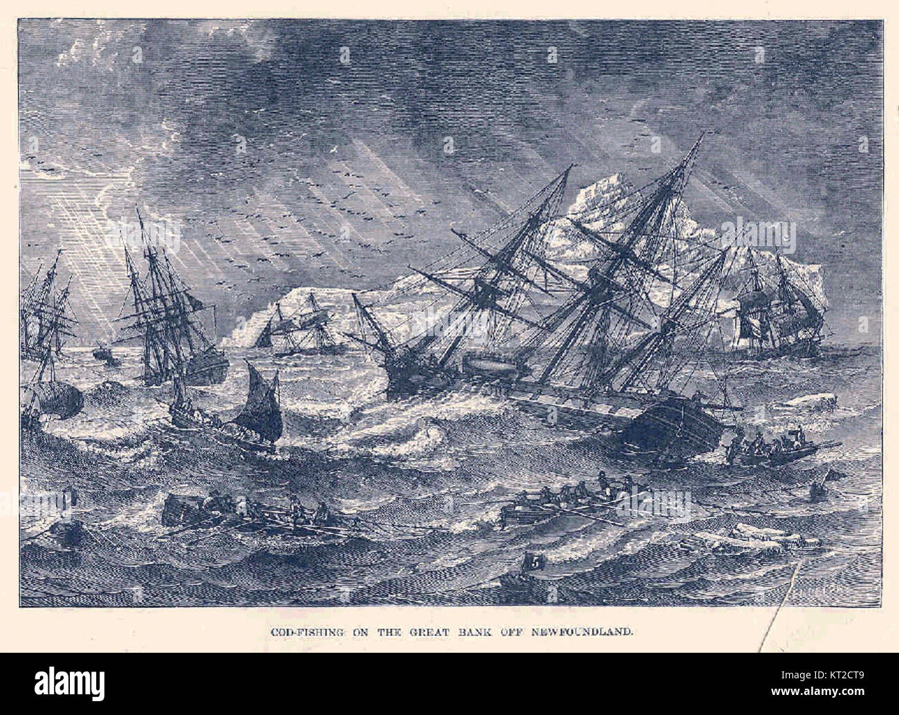 This historical artwork titled Cod-Fishing on the Great Bank off ...