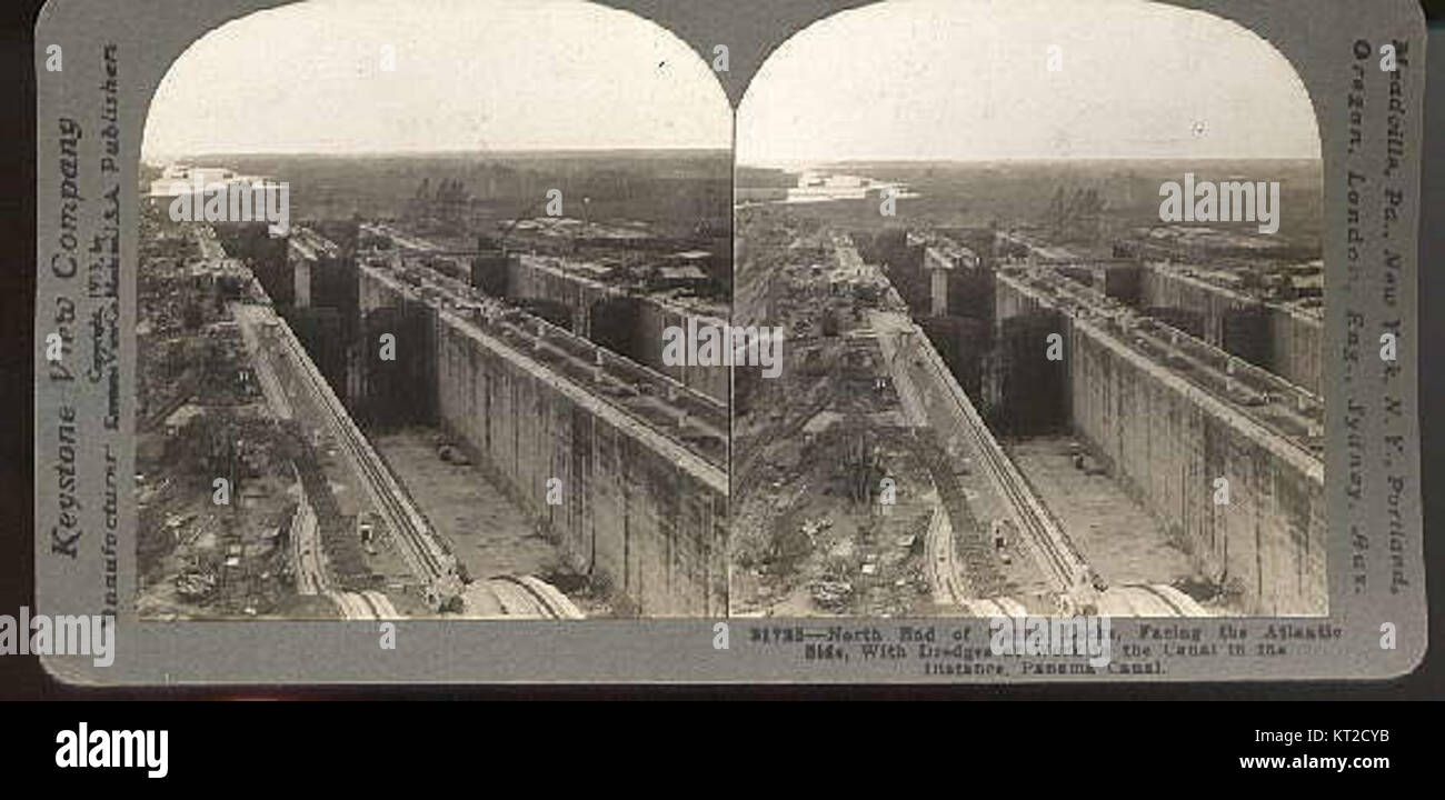 This photograph shows the North End of the Gatun Locks in Panama ...