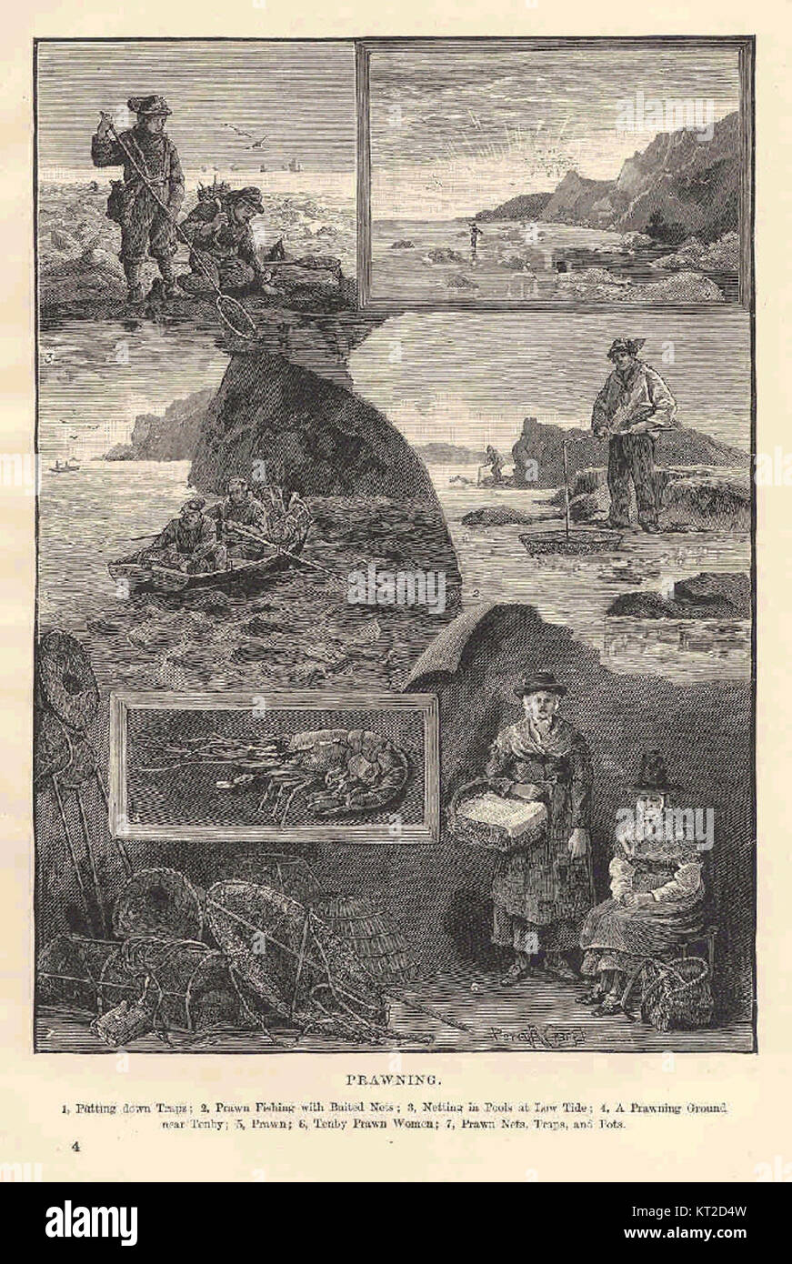 A photograph capturing the activity of prawning, a fishing technique ...
