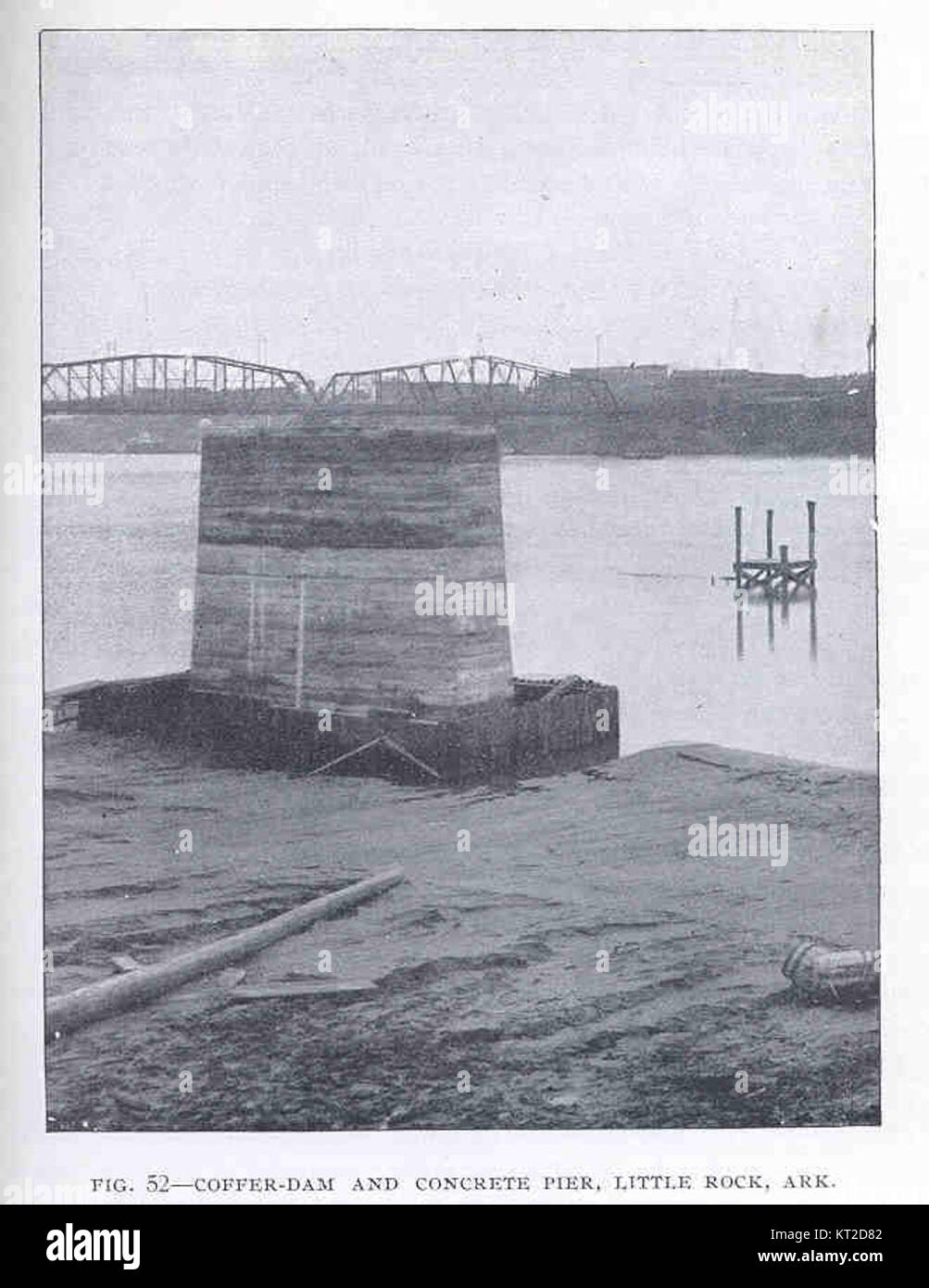 This image captures a coffer-dam and concrete pier, structures used in ...