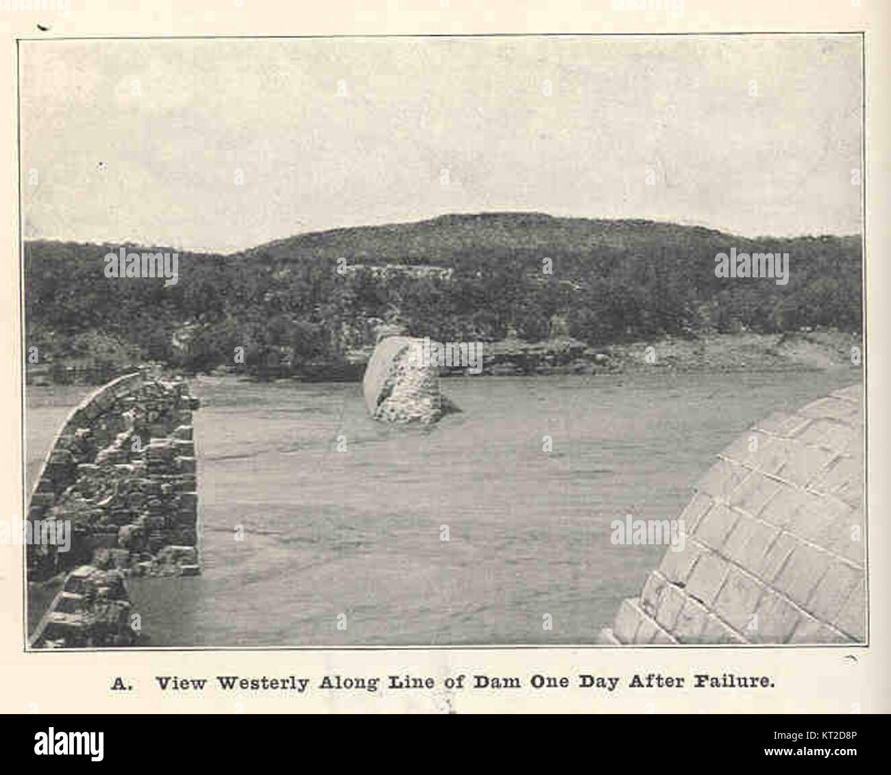 This photograph shows the aftermath of the Austin Dam failure, taken ...