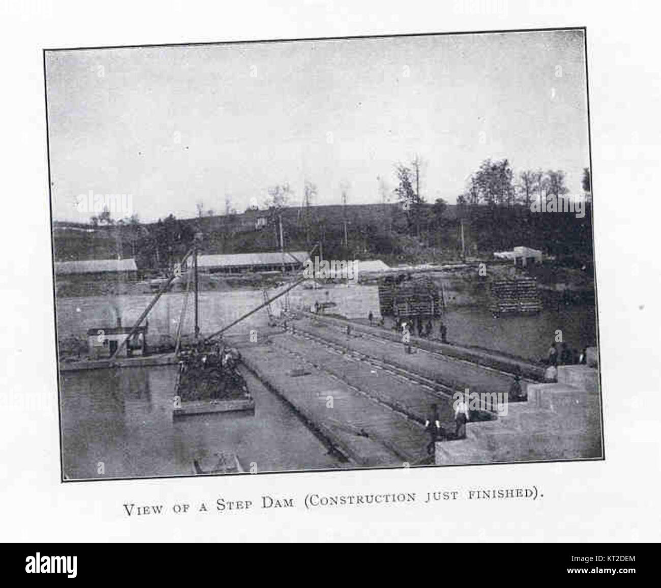 A photograph numbered 33243, depicting a step dam, an engineering ...