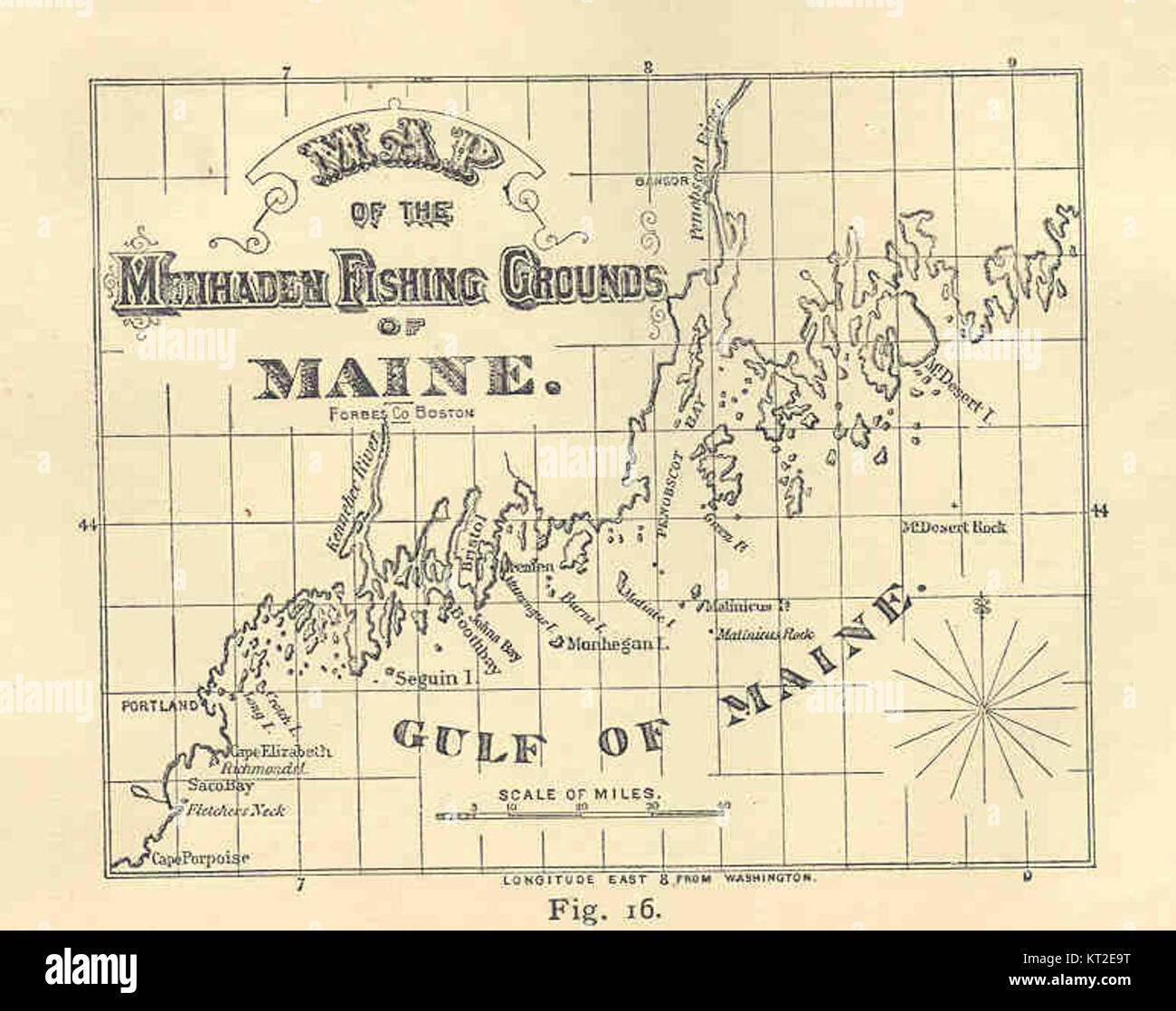 A map depicting the Menhaden fishing grounds off the coast of Maine ...