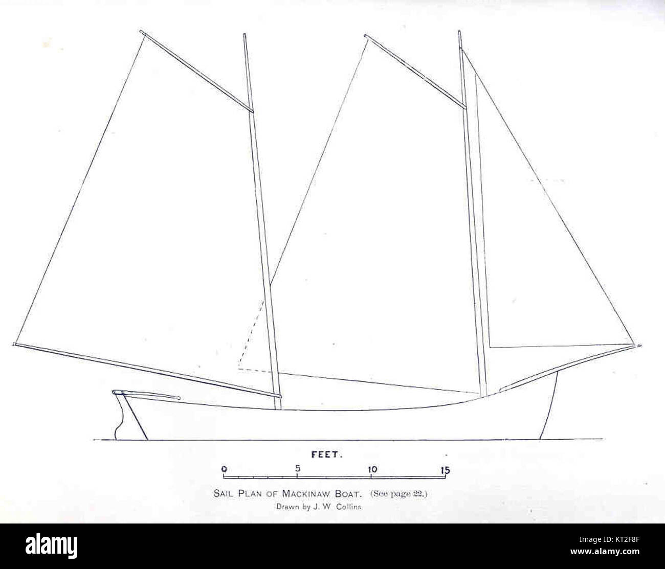 The sail plan of the Mackinaw boat, designated 34030, offers a detailed ...