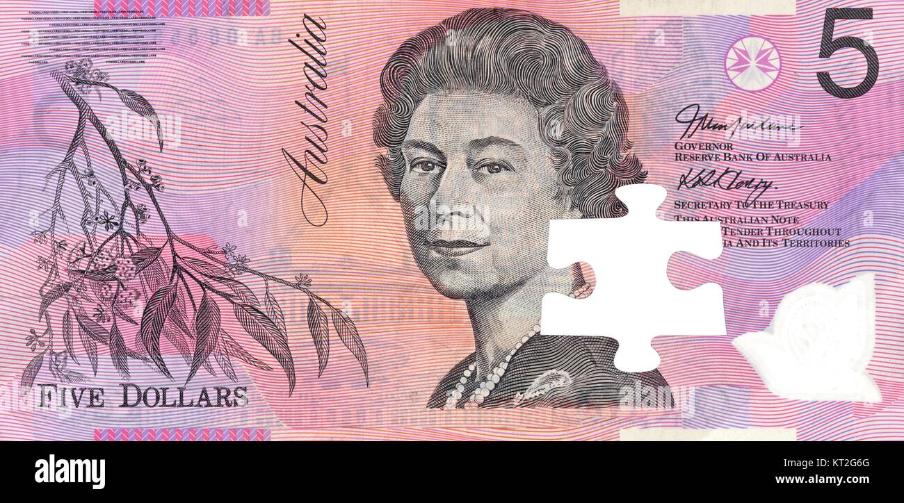 Australian five dollar note isolated against a white background Stock ...