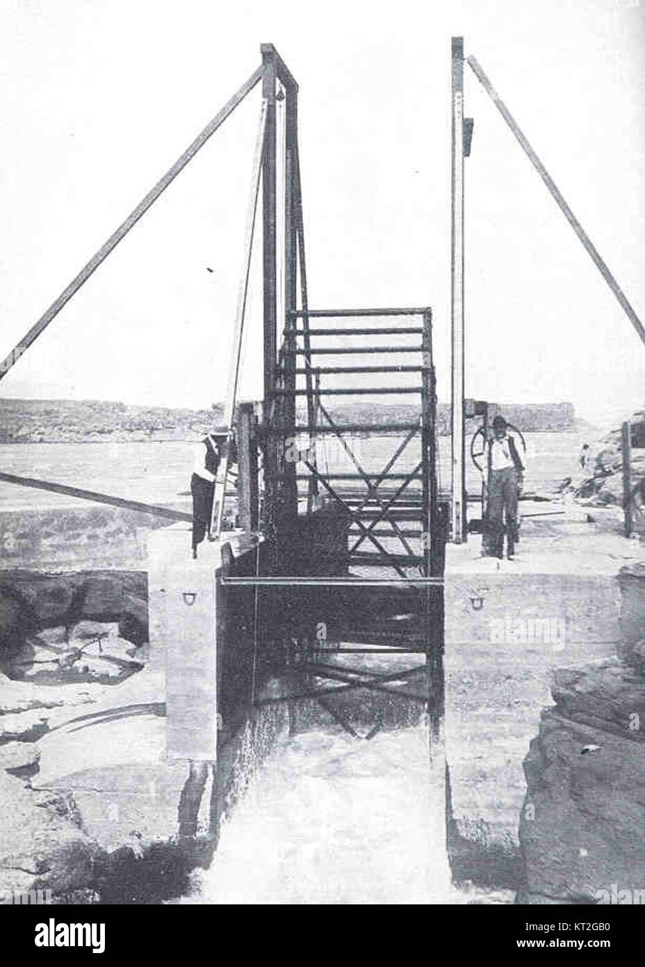 This is an image of a stationary fish wheel, a type of fishing device ...