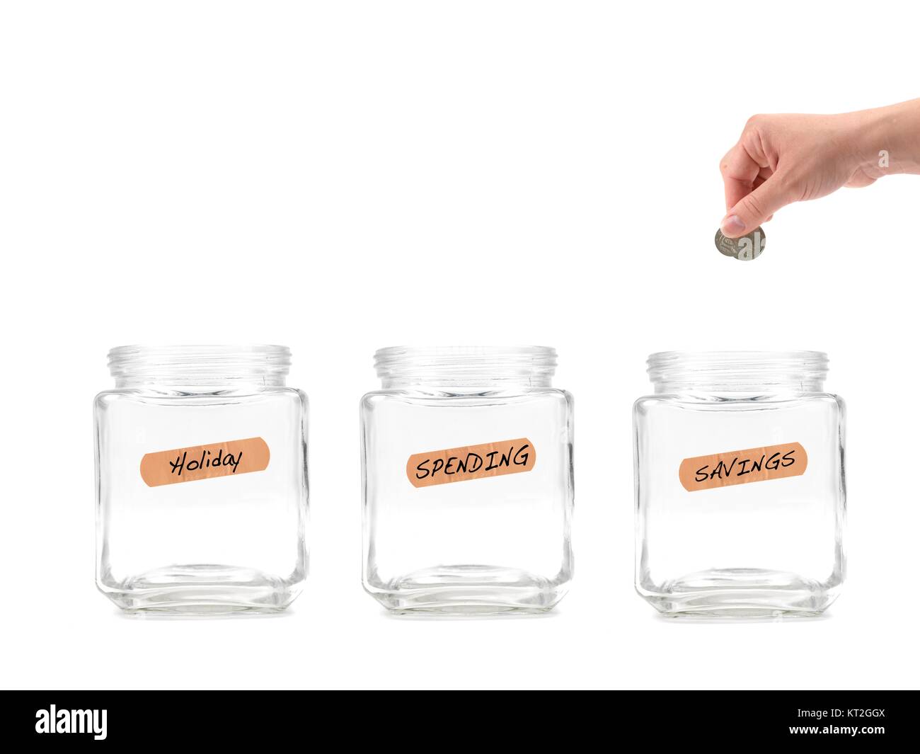 Empty money jars for saving isolated against a white background Stock ...