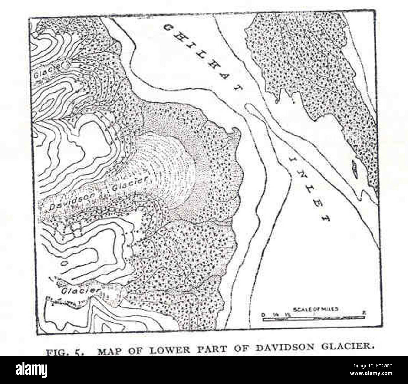 This map depicts the lower section of Davidson Glacier, located in ...