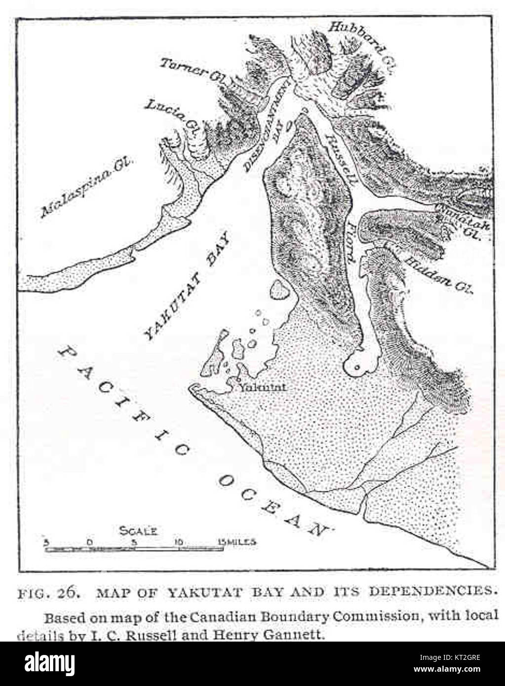 A map of Yakutat Bay in Alaska, showing the bay and its surrounding ...
