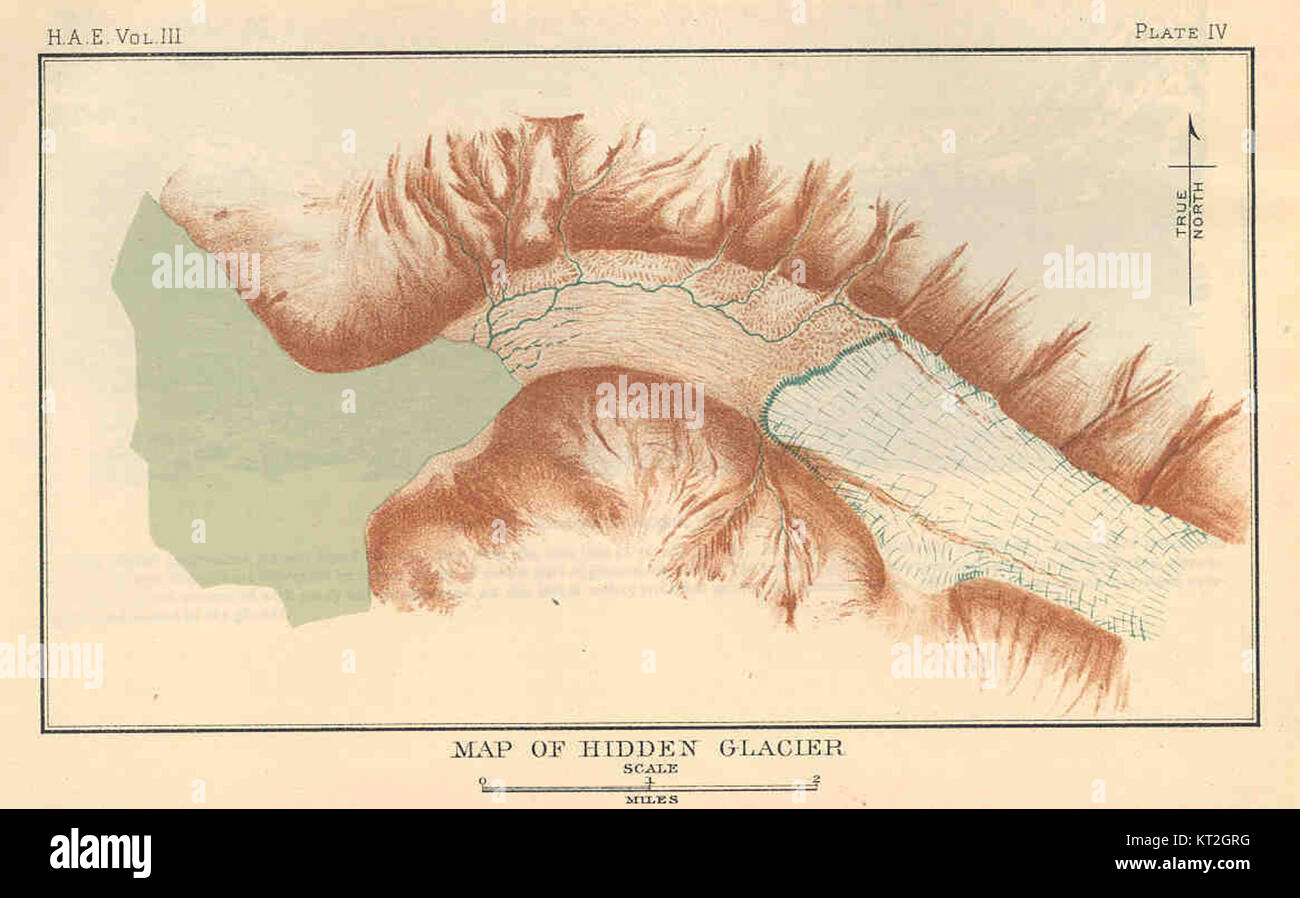 This map represents the Hidden Glacier, providing topographical details ...