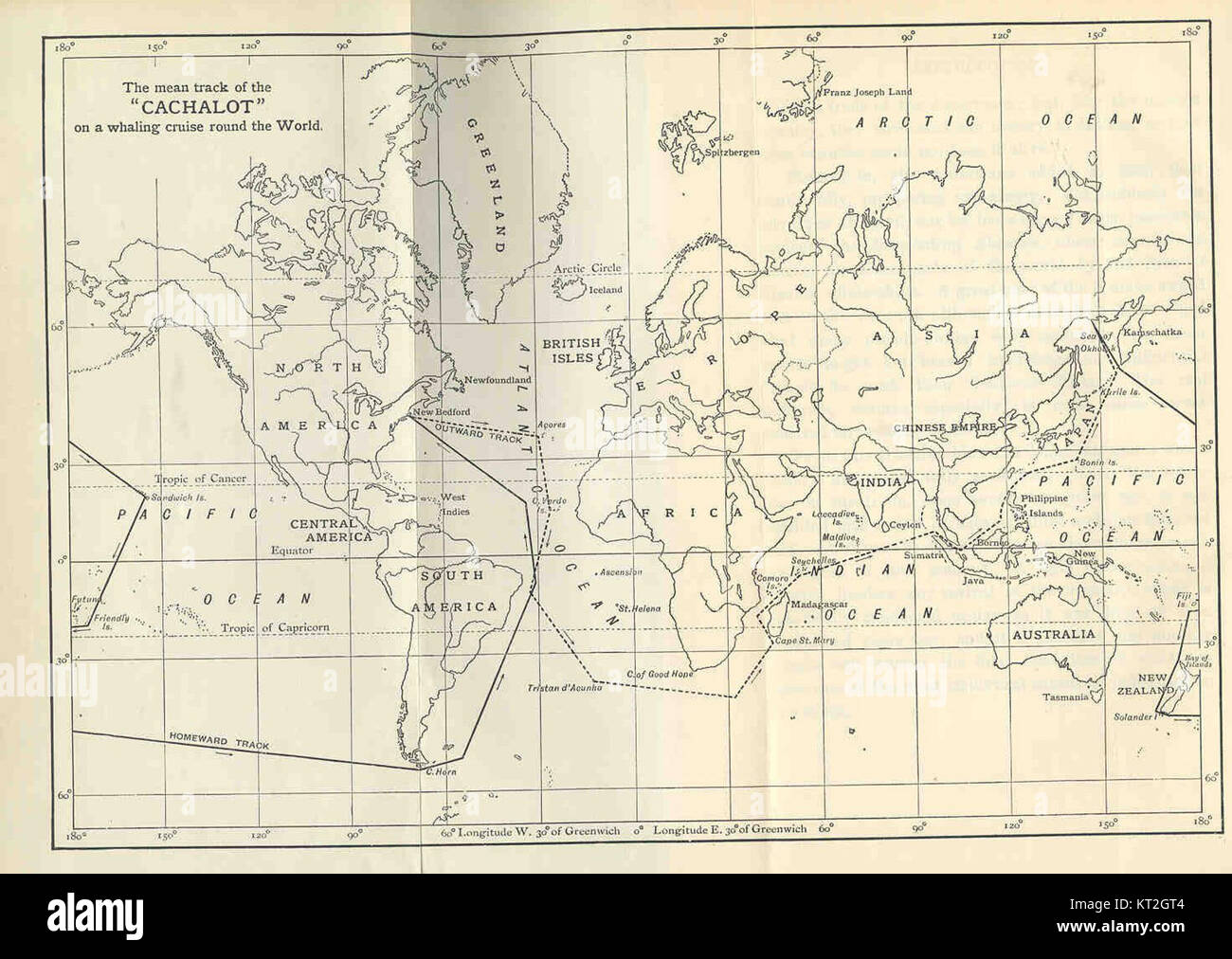World map marking the cruise route hi-res stock photography and images ...