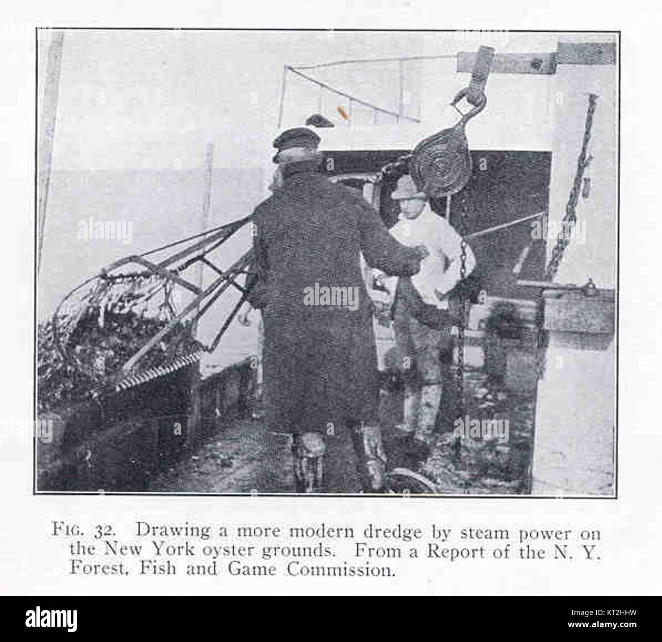 This drawing illustrates a modern dredge powered by steam, used on the ...