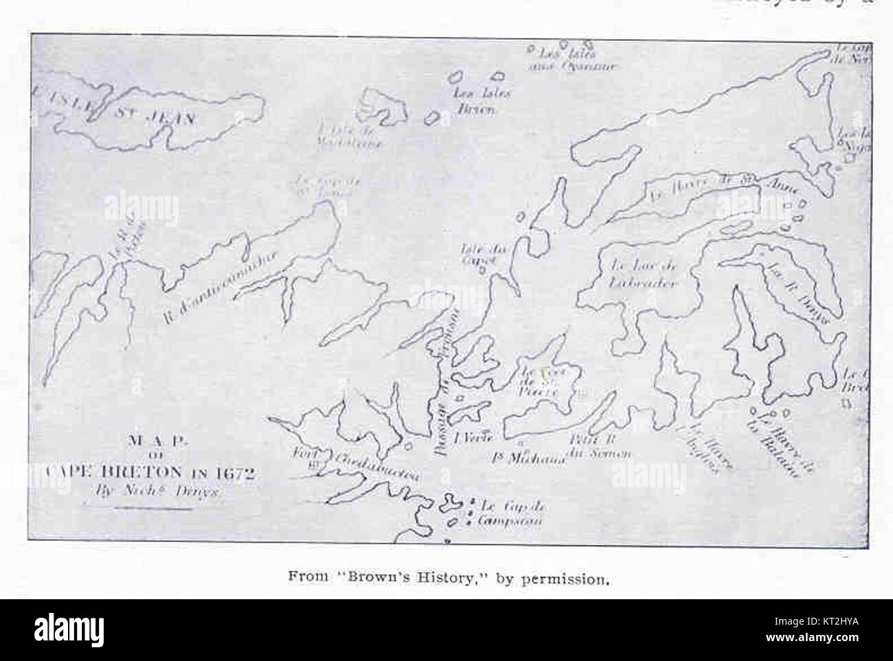 A historical map of Cape Breton from 1672, illustrating the ...