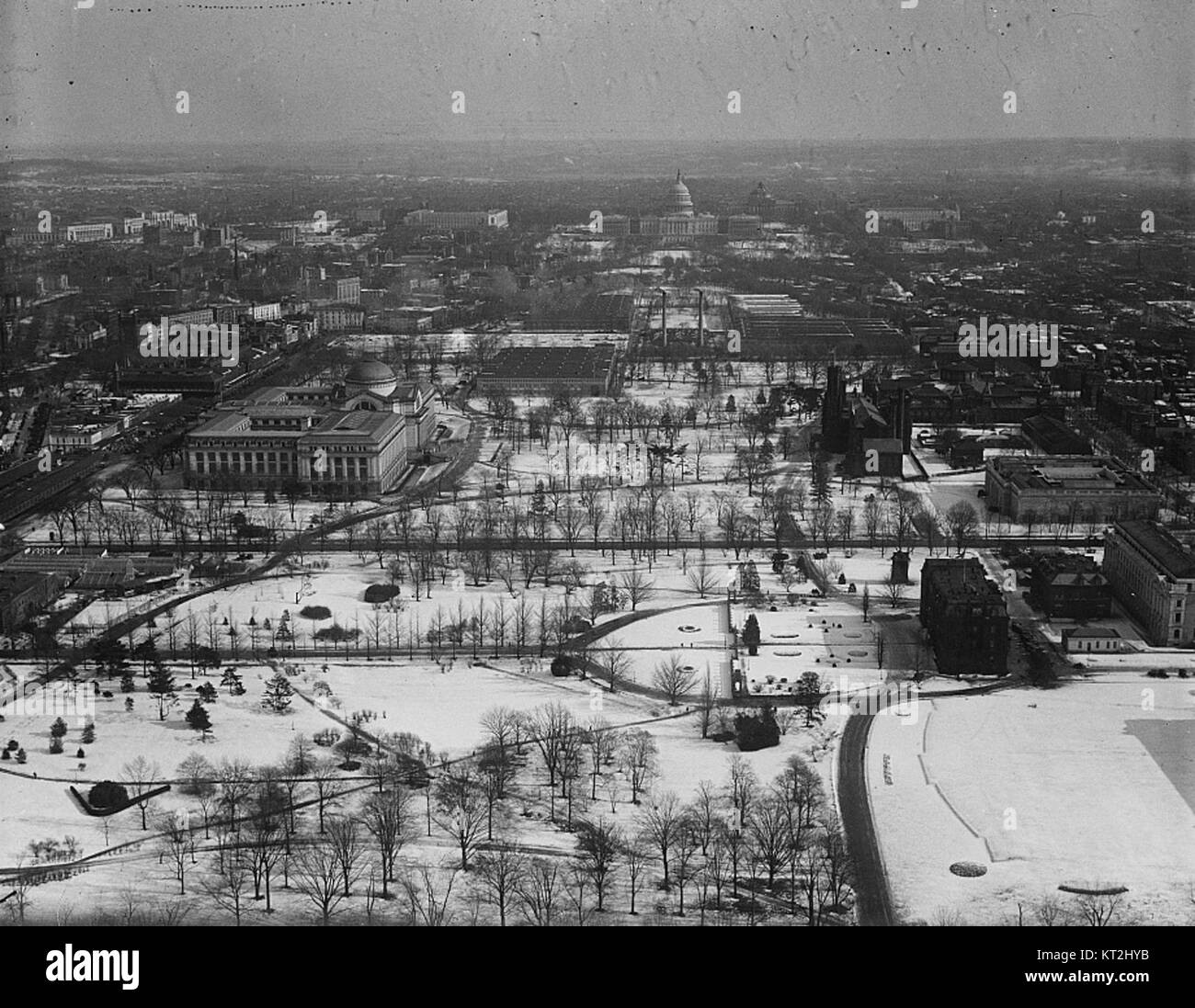 An aerial view showcasing the U.S. Capitol building surrounded by snow ...