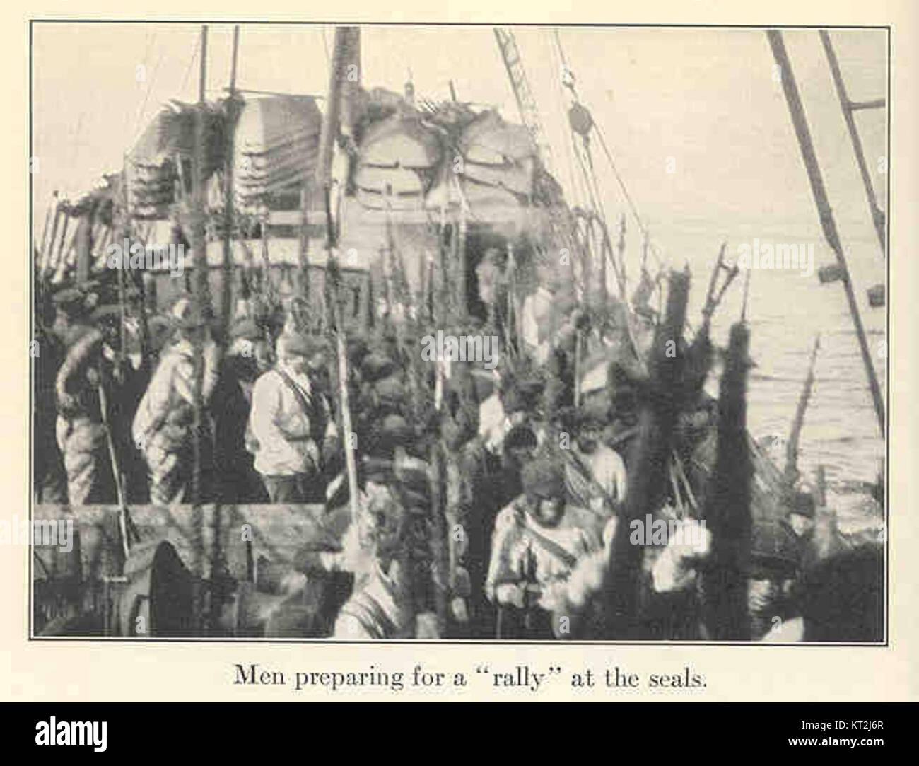 This image shows men preparing for a rally near seals, possibly in a ...