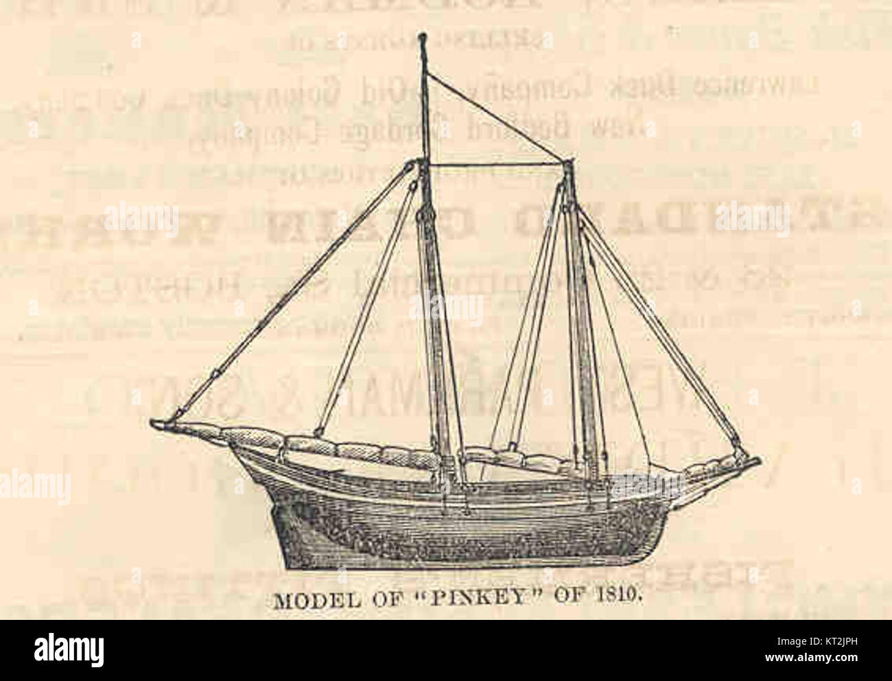A model of the 'Pinkey' ship from 1810, representing naval history and ...