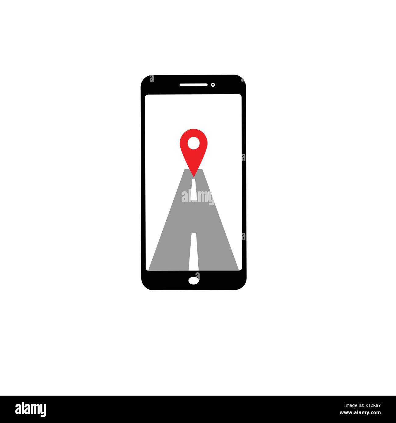Vector illustration of smart phone with map pointer icon, GPS location ...