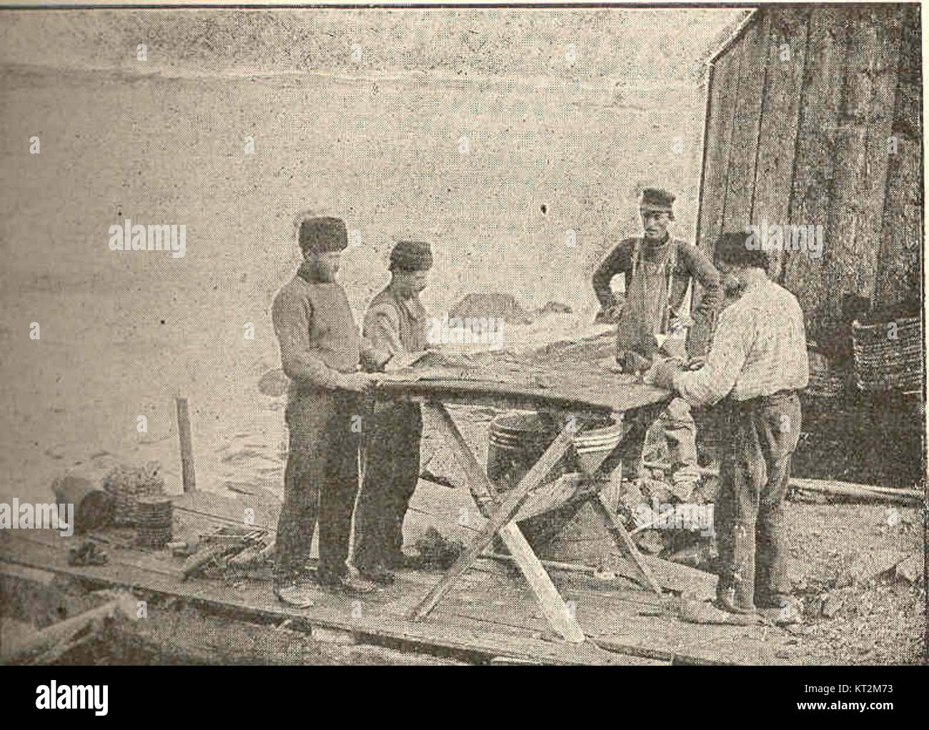 The image depicts the traditional cod fishing method used on the French ...