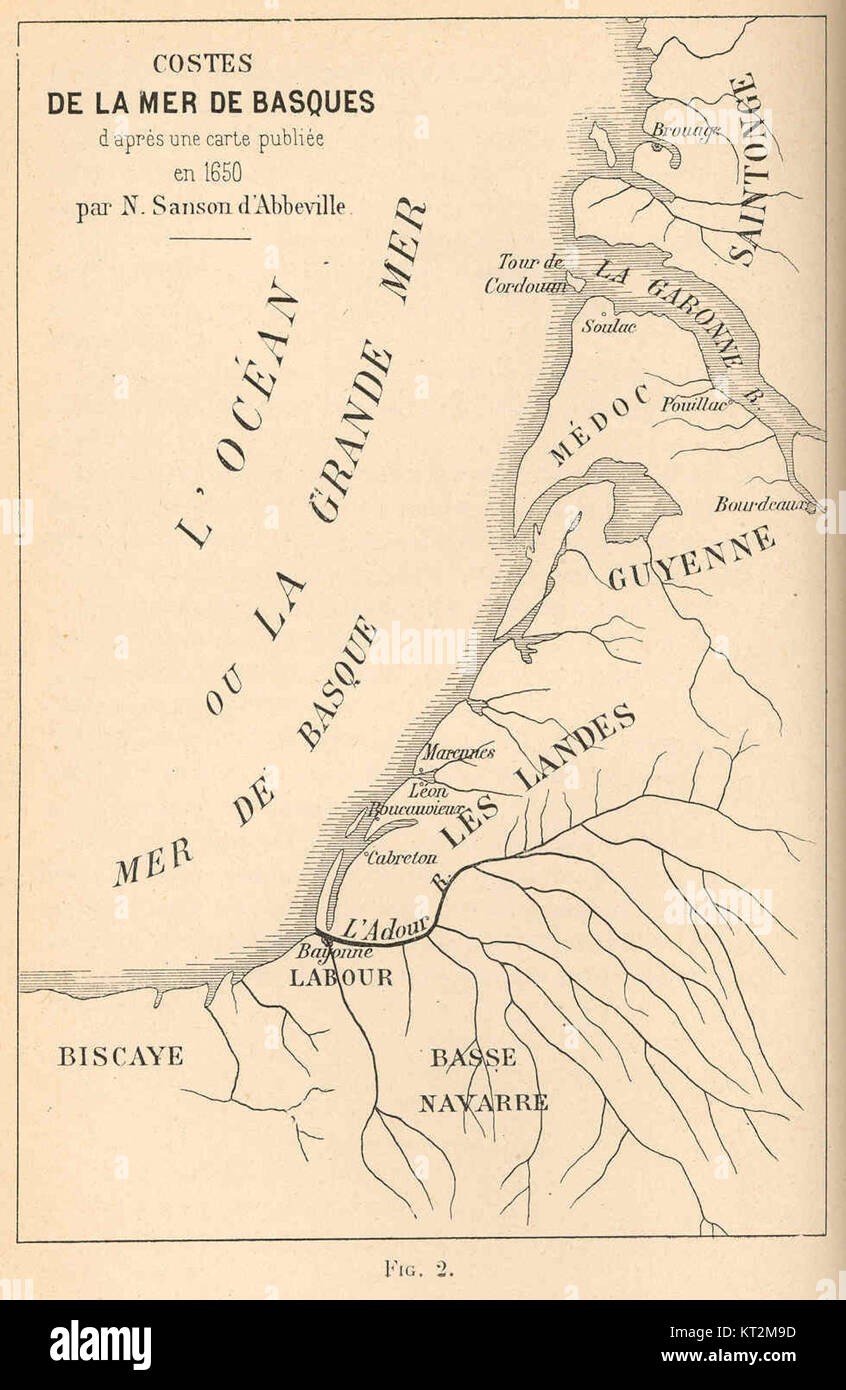 A historical map titled *Costes de la Mer de Basques* based on a 1650 ...