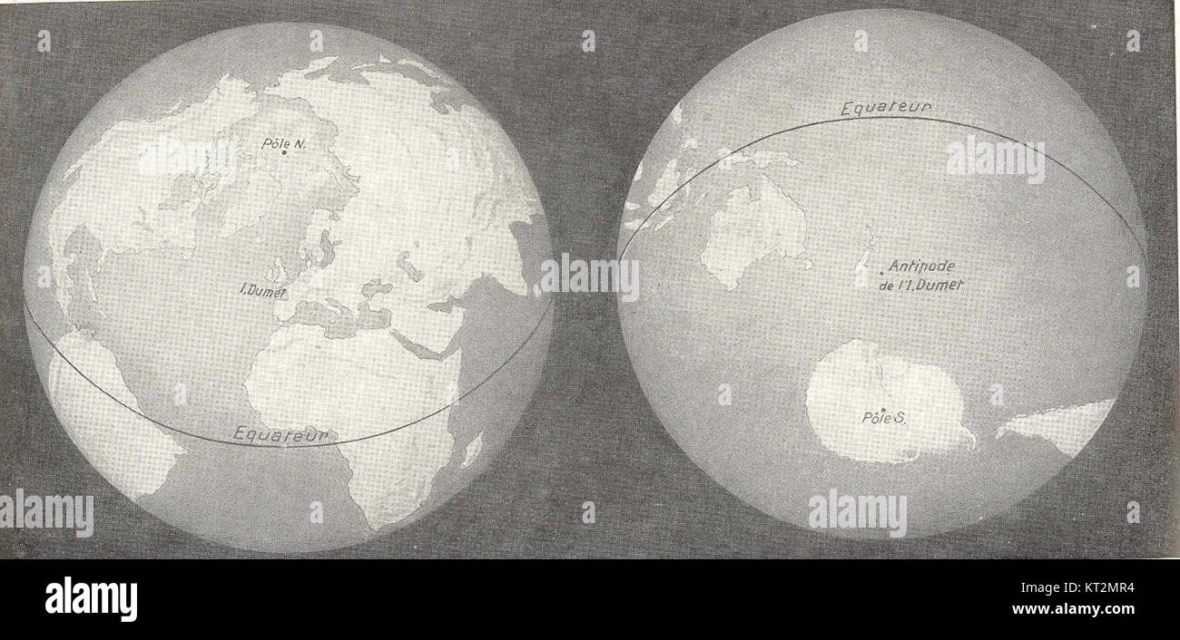 This map shows the distribution of oceans on the globe, with an oblique ...
