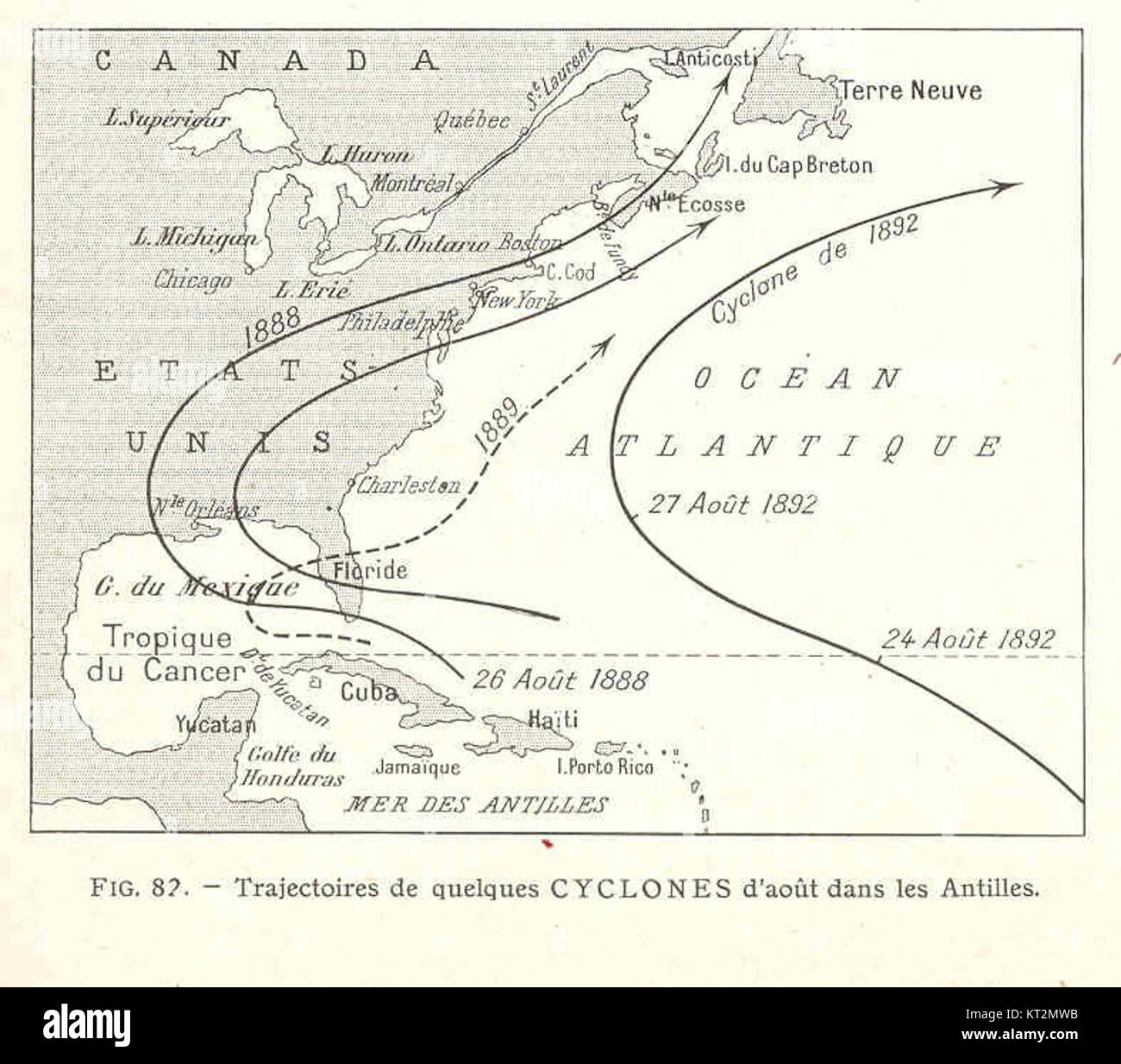 This chart displays the trajectories of several cyclones that occurred ...